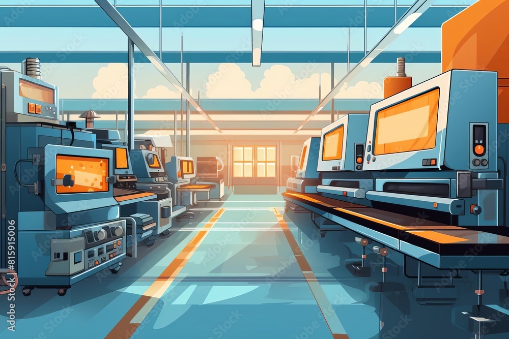 solar cell manufacturing flat design front view production line theme ...