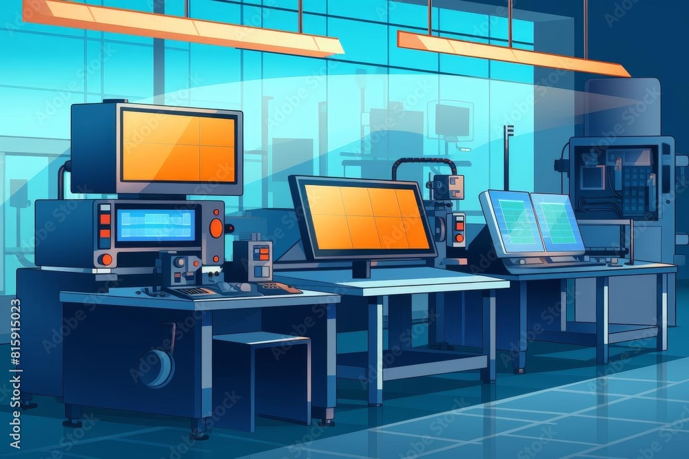 solar cell manufacturing flat design front view production line theme ...