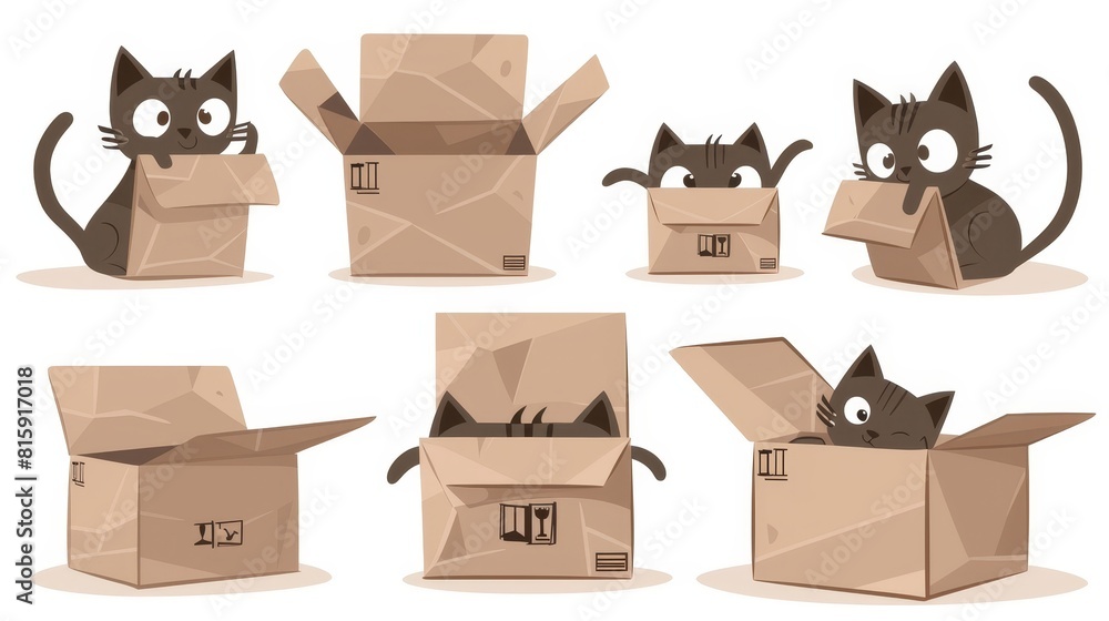 Different shapes of brown cardboard boxes isolated on white background ...