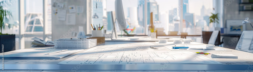 Urban Planning Office Floor: Showing city maps, development proposals ...