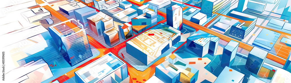 Urban Planning Office Floor: Showing city maps, development proposals ...