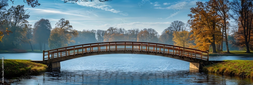 little bridge at park with view blue sky realistic nature and landscape ...