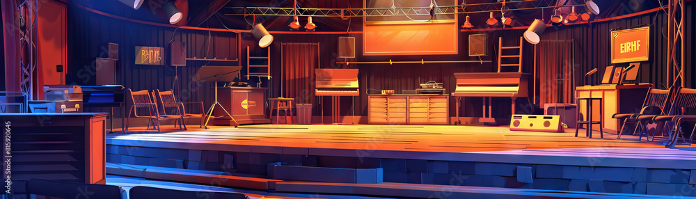 Community Theater Stage Floor: Displaying stage props, lighting rigs ...