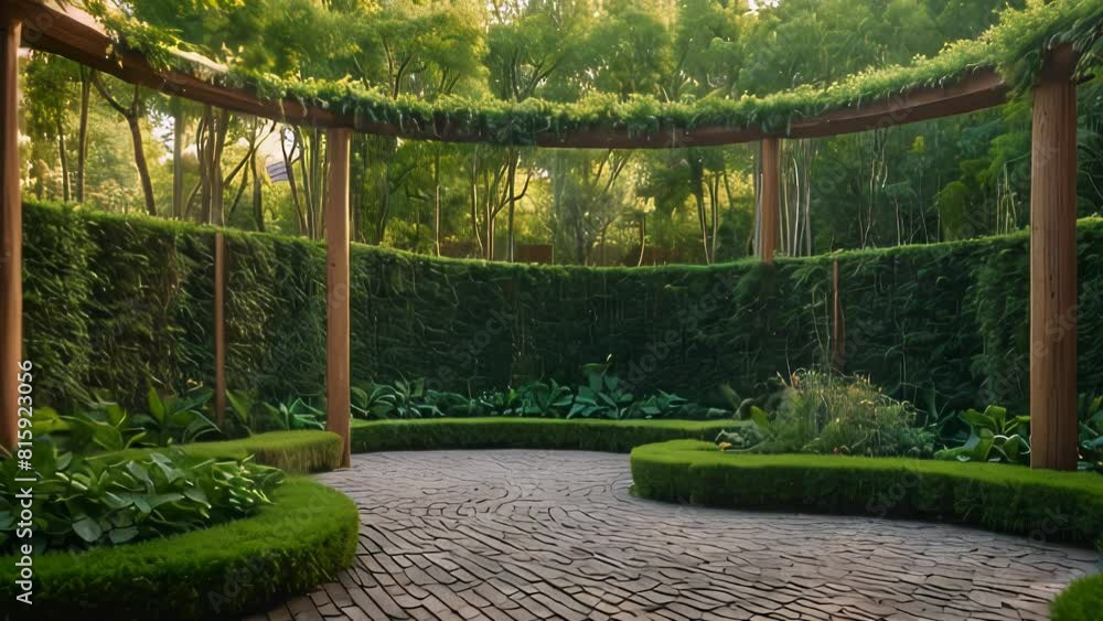 Video animation of garden with a circular layout. The focal point is a ...