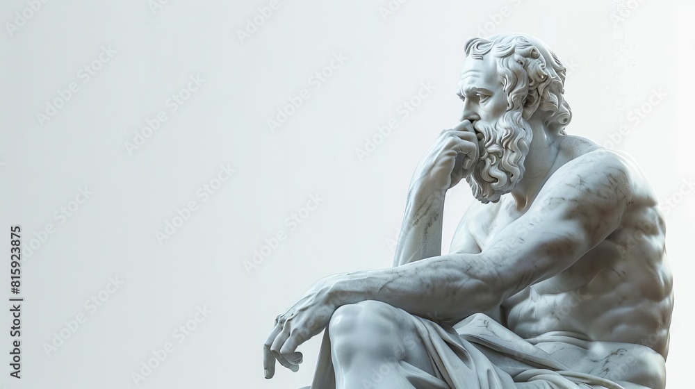 ancient greek philosopher marble statue deep in thought isolated on ...