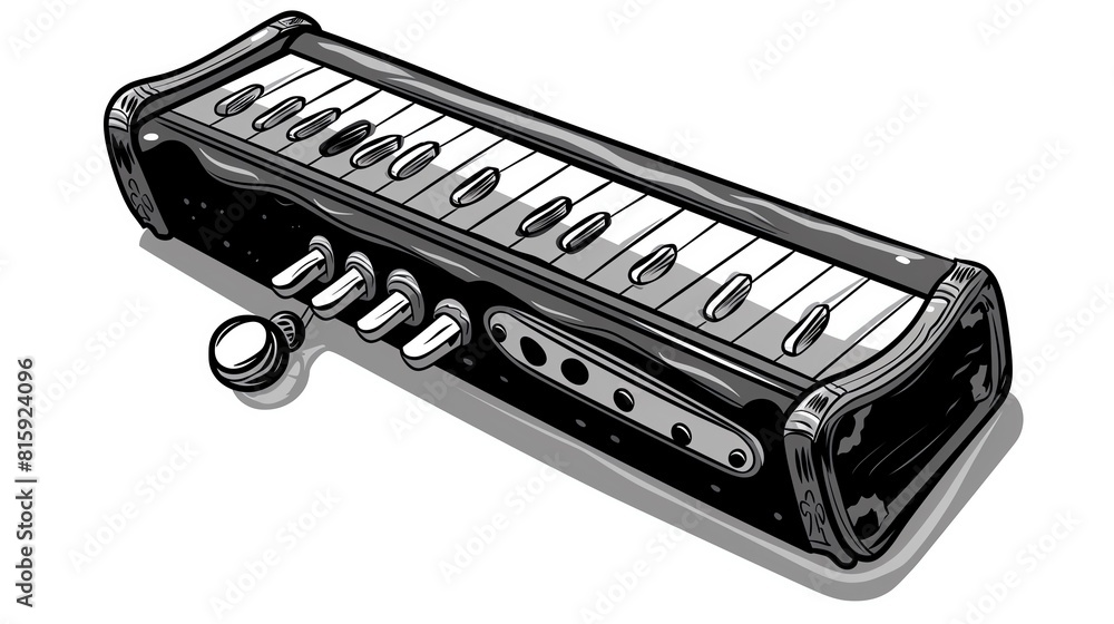 Harmonica flat design side view folk theme cartoon drawing black and ...