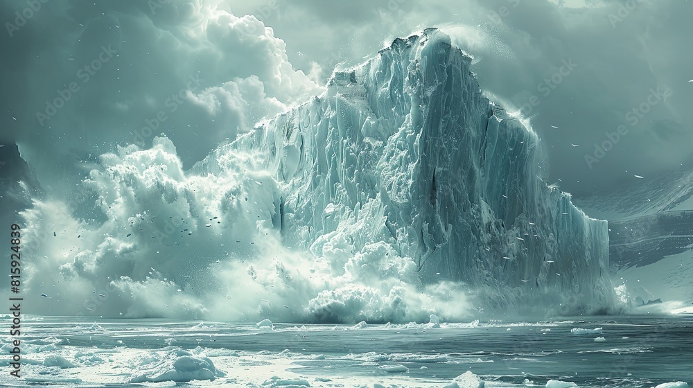 Collapsing Iceberg melting in the polar region , earth warming climate ...