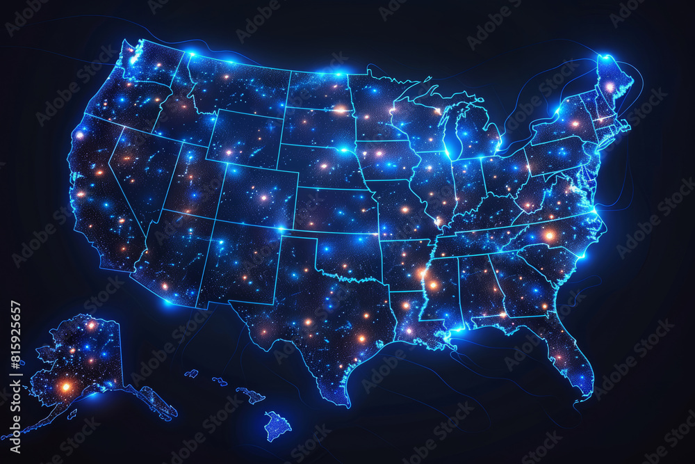 Digital blue map of United States of America with states background ...