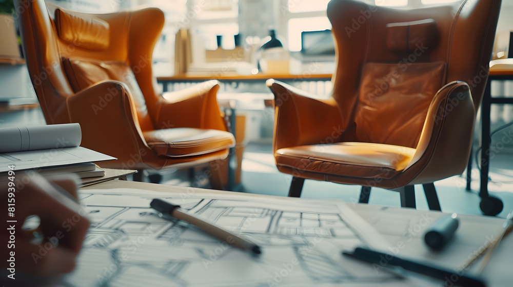 Designer sketching drawing design development product plan draft chair ...