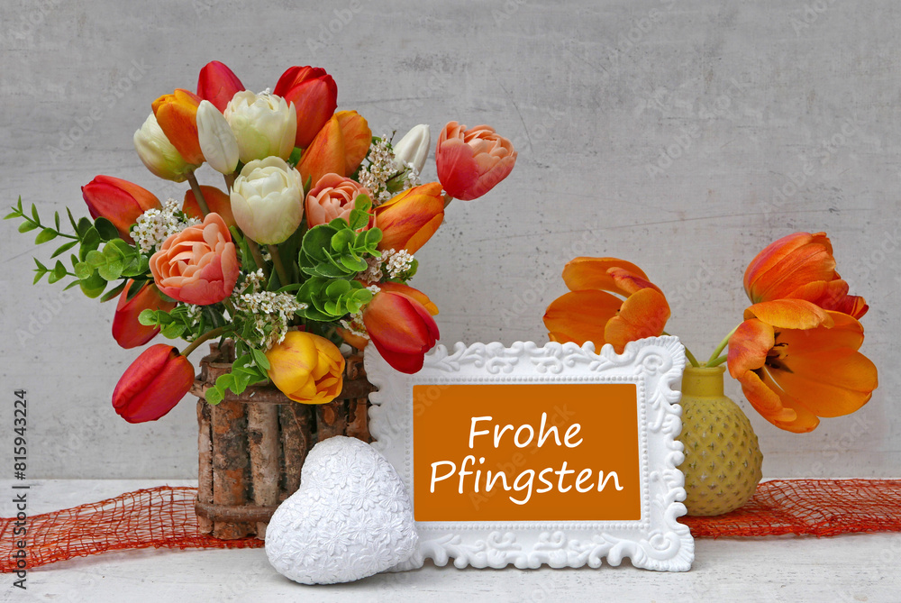 Grußkarte Schöne Pfingsten: Blumenstrauß mit dem Text Frohe Pfingsten ...