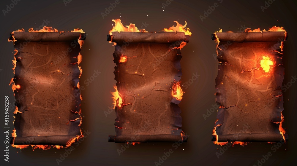 Realistic 3D modern set of burnt craft paper borders, brown burnt pages ...