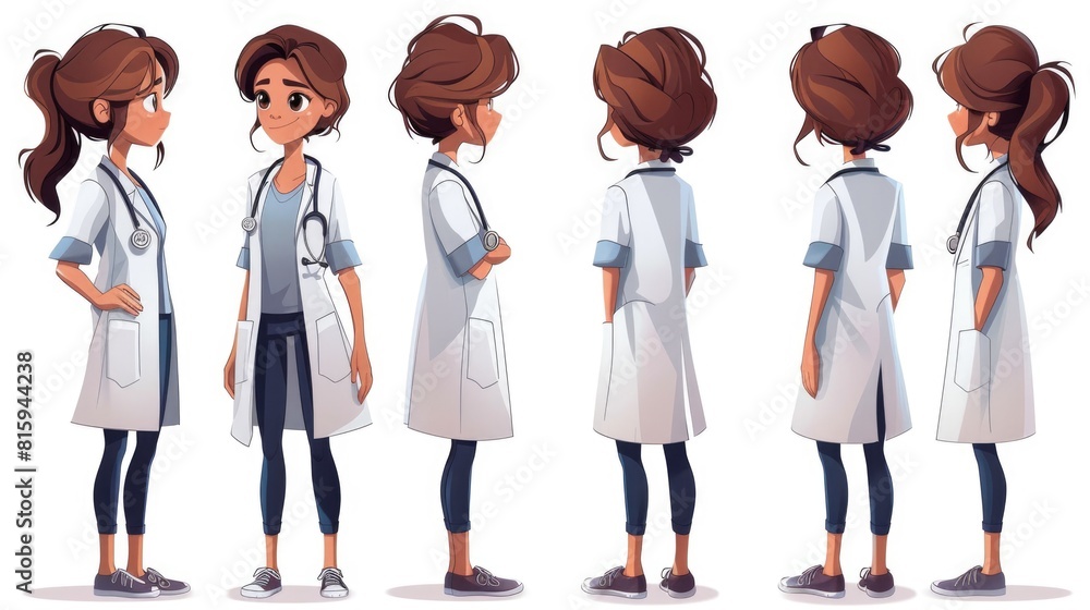 Cartoon character female doctor with different poses and emotions in ...