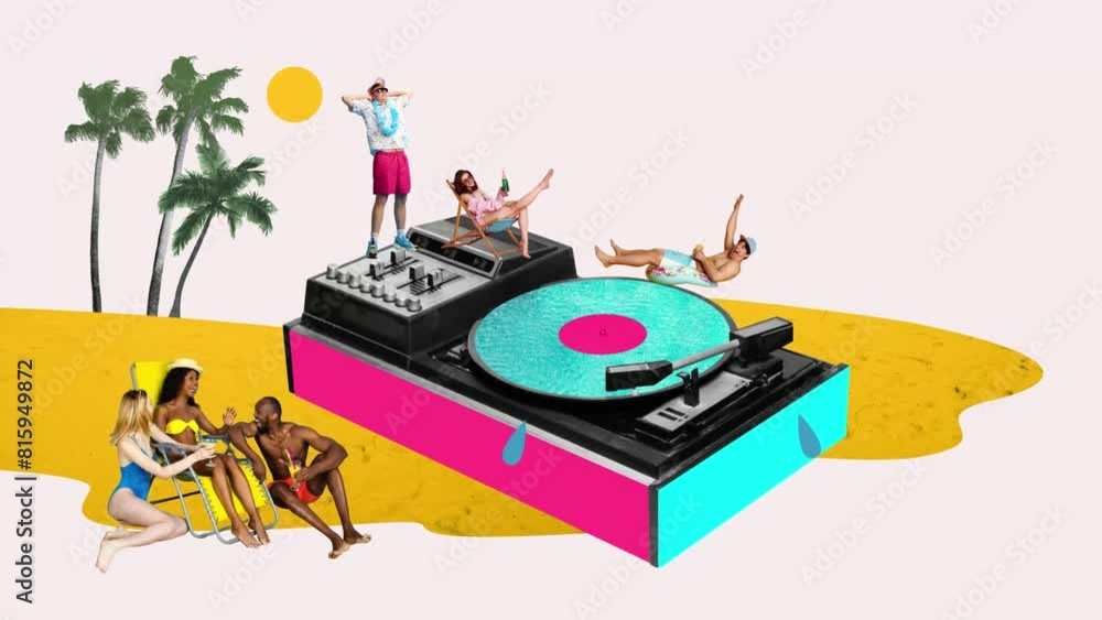 Young positive people, men and women relaxing on beach, sunbathing ...