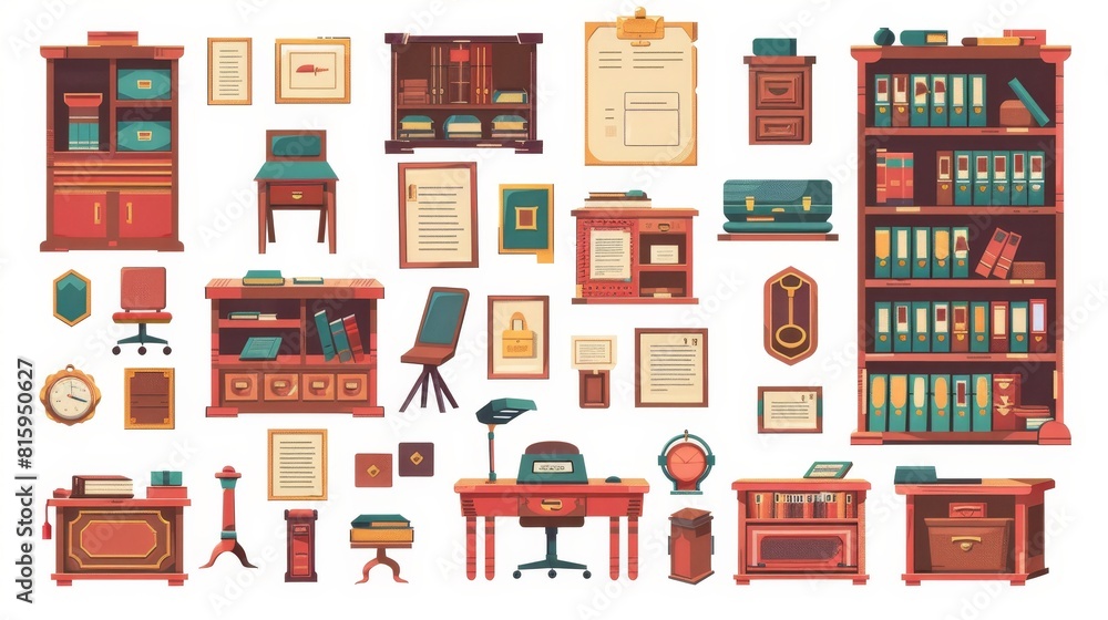 This modern illustration depicts a school principal's office furniture ...