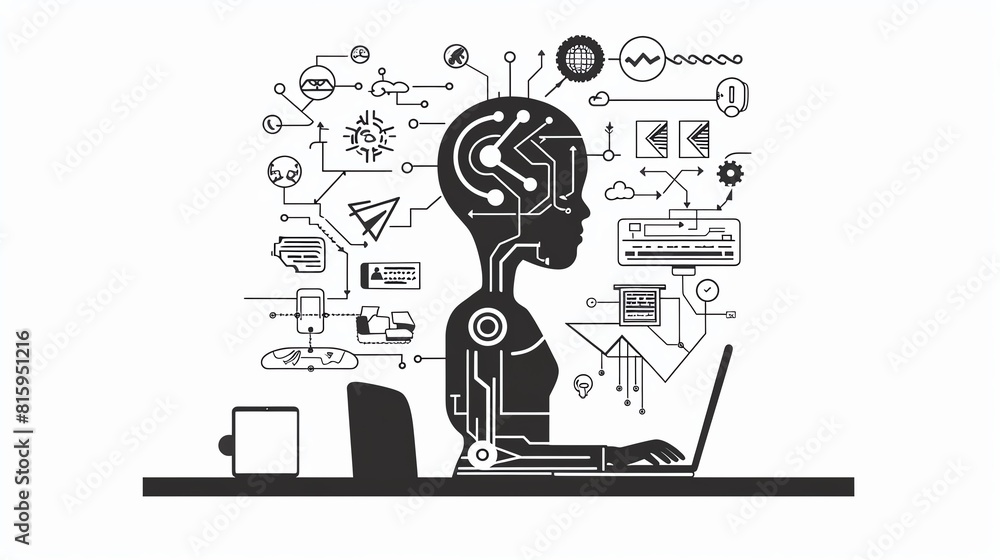 AI training flat design side view development theme cartoon drawing ...