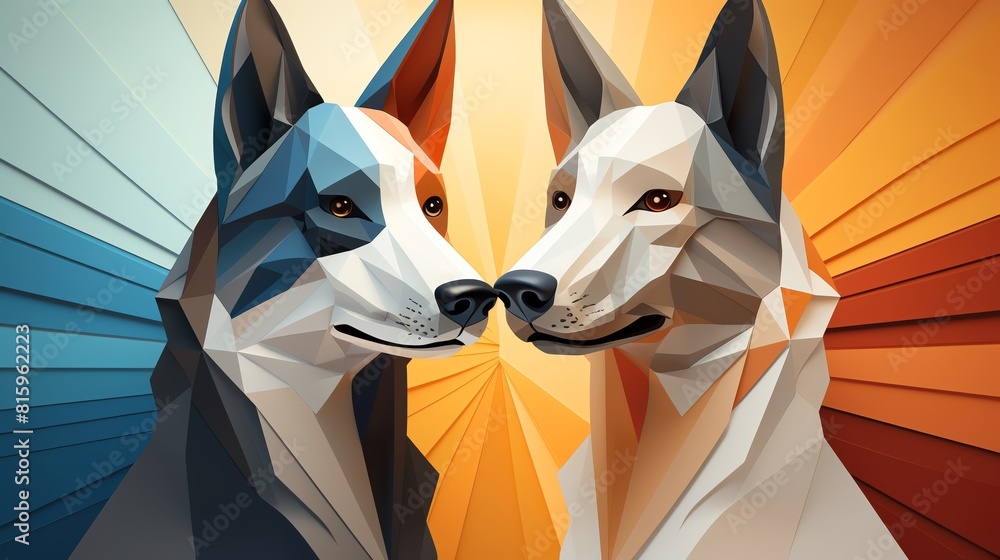 Twoheaded dog flat design side view mythical theme 3D render ...