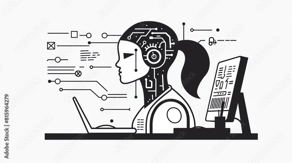 ภาพประกอบสต็อก AI training flat design side view development theme ...