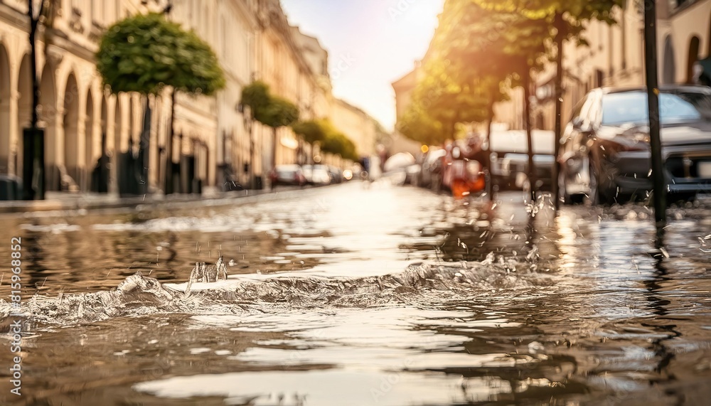 Water flooding a city street, captured to show the impact of extreme ...