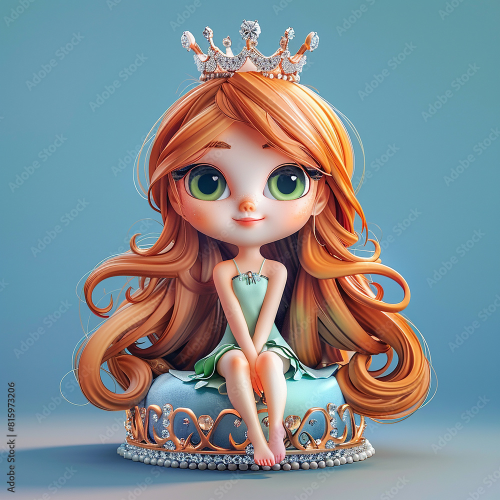 3d rendered photos of Cute happy anime girl with wavy hair hazel eyes ...