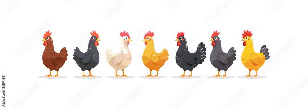 Chicken set flat cartoon isolated on white background. Vector ...