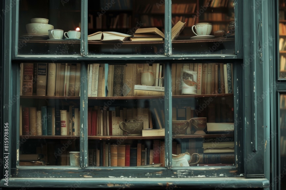 Step into the charming and cozy vintage bookshop to admire the tranquil ...