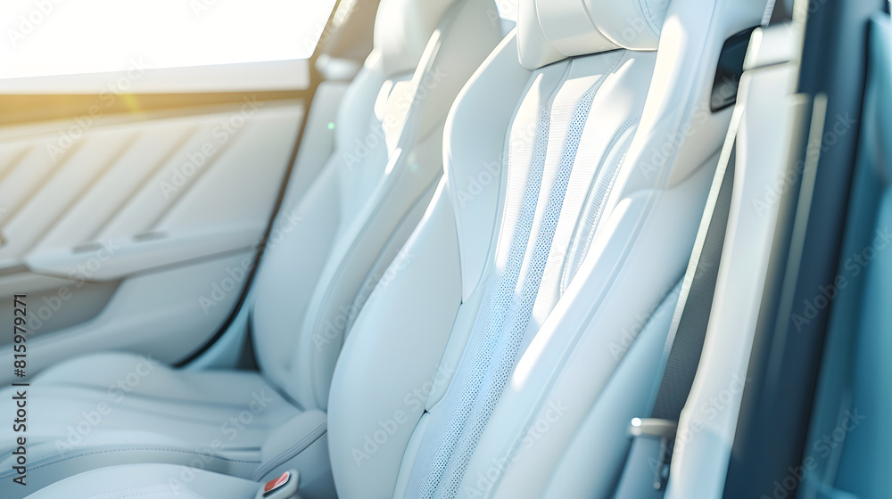 Back passenger seats in modern luxury car frontal view white leather ...