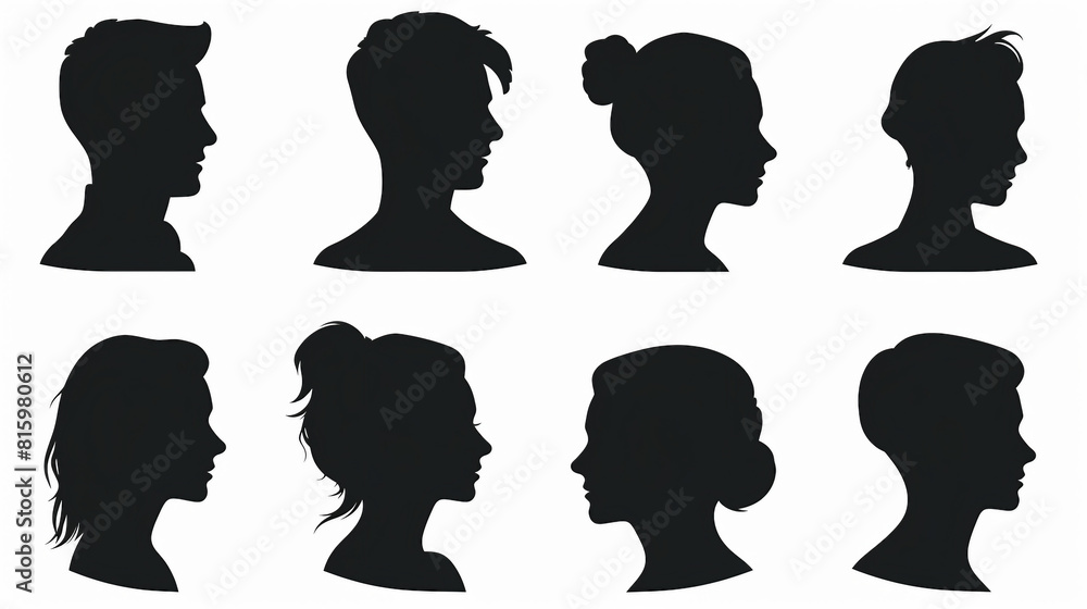 Silhouette heads and profile faces featuring a set of man and woman ...