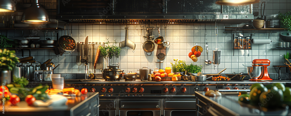 Experience an immersive virtual reality kitchen with a tilted angle ...