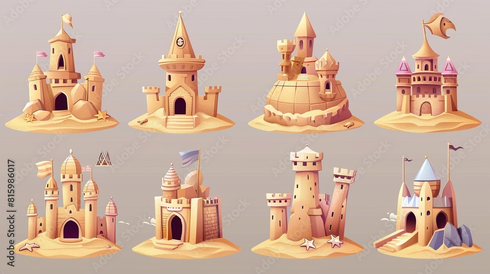 Cartoon sandcastle on the seashore. Cute sandcastle isolated icon for ...