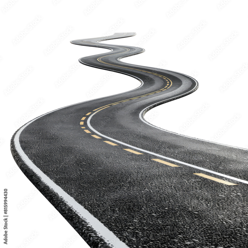 3d road, Curved road with white markings. Winding highway isolated on ...