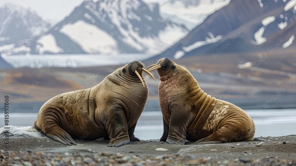 majestic atlantic walruses playfully fighting on torellneset beach in ...
