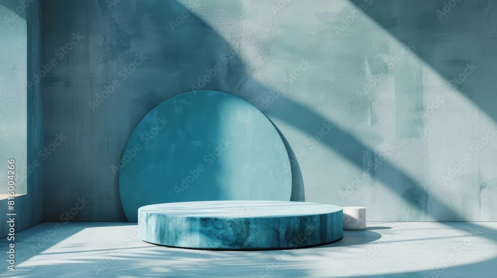 minimalist blue platform and pedestal on abstract studio background ...