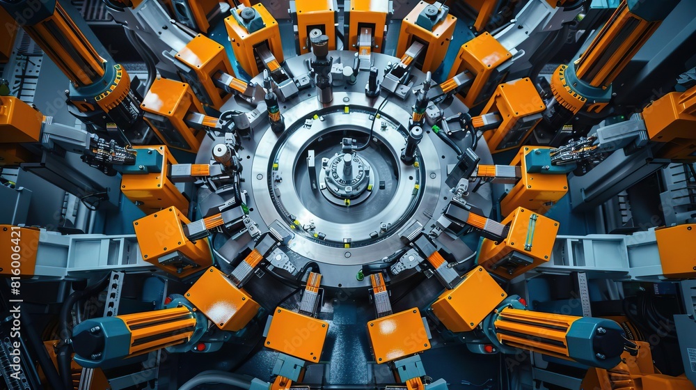Automated Parts Sorting System In Operation From Top View Efficient Sorting Of Components