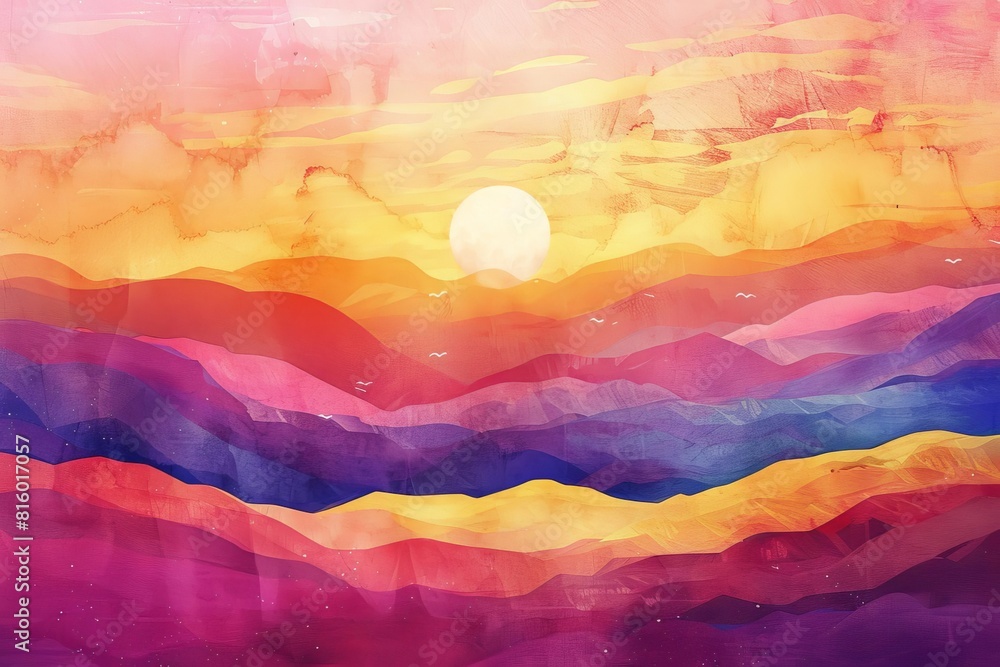 Watercolor background flat design side view spring garden theme 3D ...