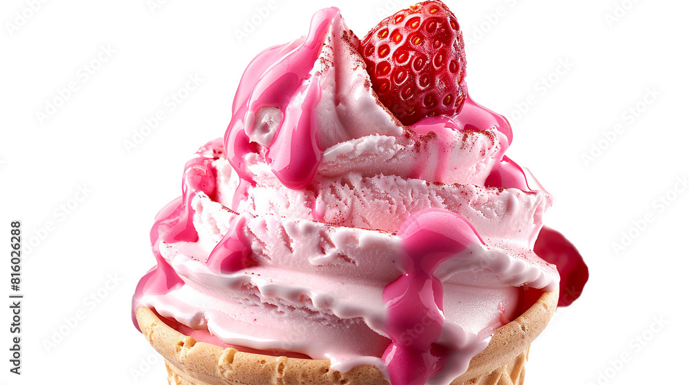 Delicious strawberry ice cream cone isolated on transparent background ...