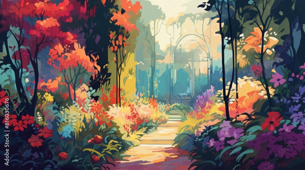 Impressionist garden flat design side view impressionism theme ...