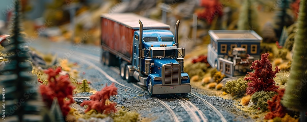 Miniature Semi Truck Model in Detailed Diorama at Exhibition Showcasing ...