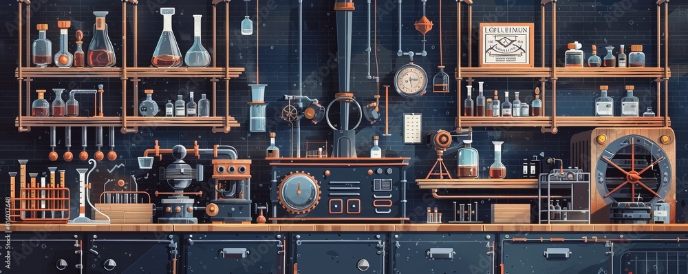 A steampunk laboratory where scientists conduct experiments on steam ...