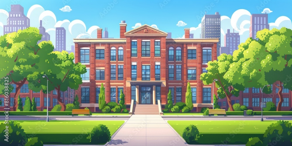 High school building in modern city. cartoon of educational institution ...