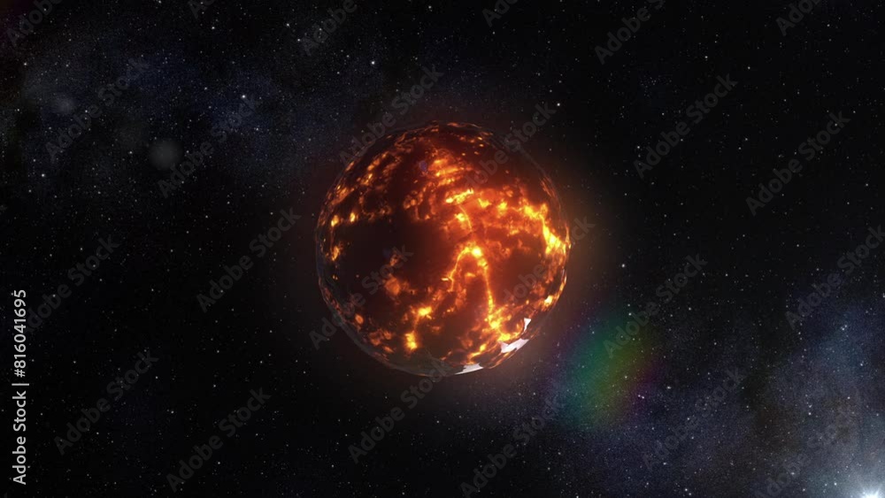Solar System with eight planets, large sun and asteroids 3d rendering ...