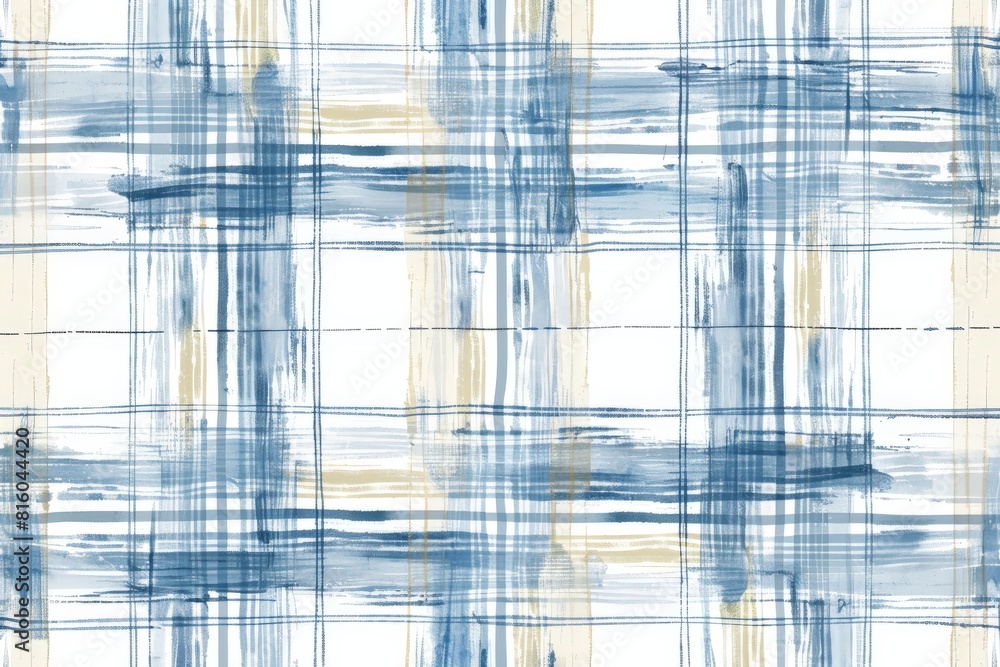 Hand-drawn checkered background. Watercolor seamless texture. Blue and ...