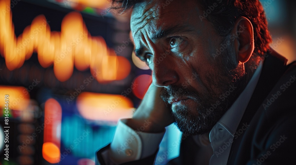 Stressed businessman in tears, watching stock market crash and business ...