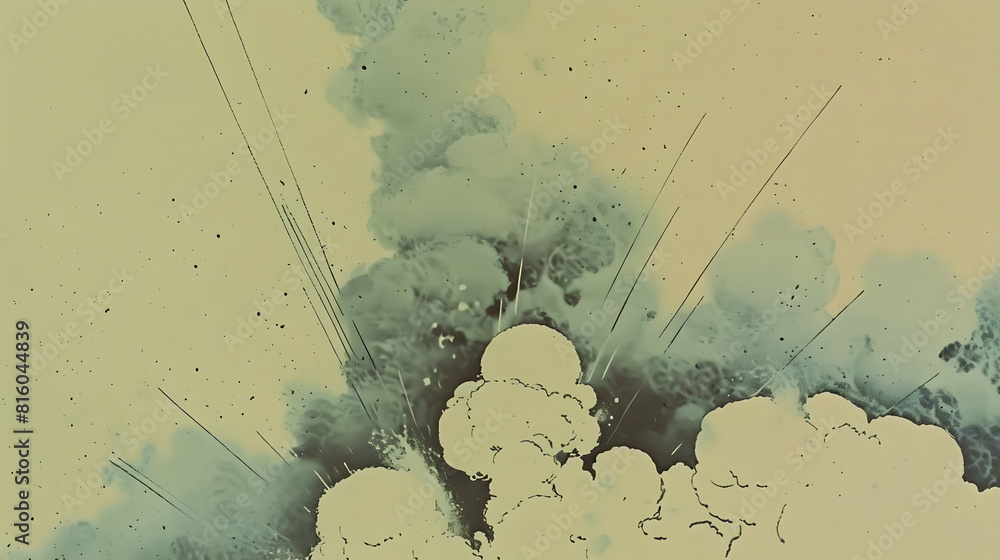 Bomb explosion, clouds of smoke in monochrome comic style. Abstract ...