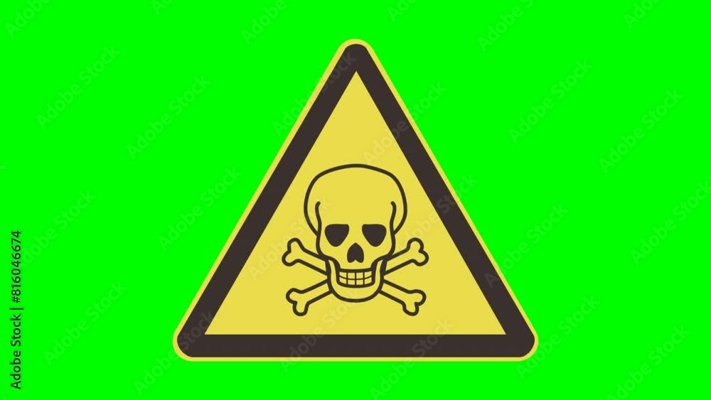 Appearance of yellow and black triangular danger of death sign on green ...