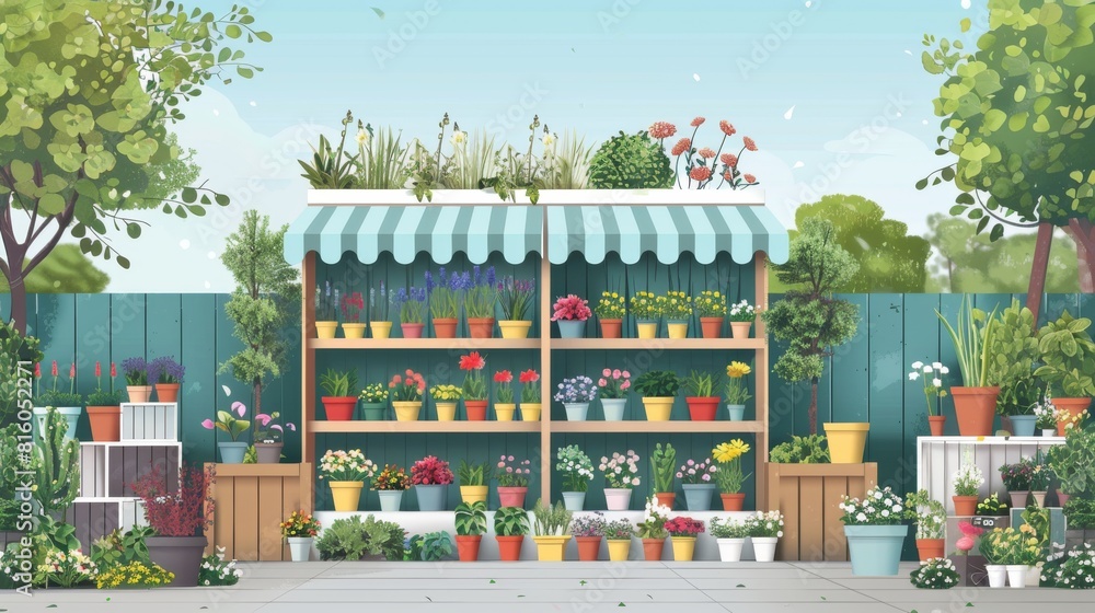 Market trend flat design side view garden theme animation Tetradic ...