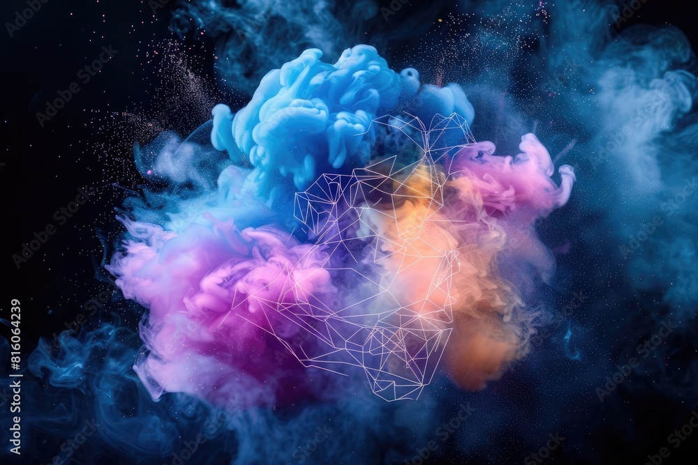 A colorful smoke bomb in the shape of an artificial intelligence robot ...