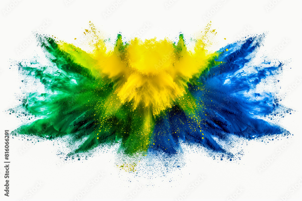 Colorful brazilian flag green yellow blue color holi paint powder ...