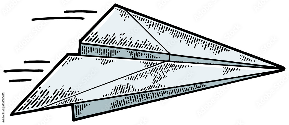 Paper airplane creation instructions color sketch engraving PNG ...
