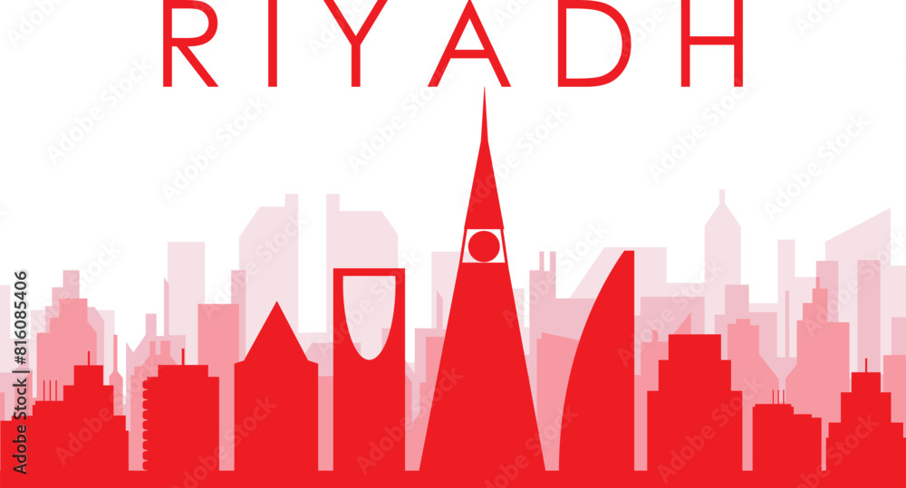 Red panoramic city skyline poster with reddish misty transparent ...