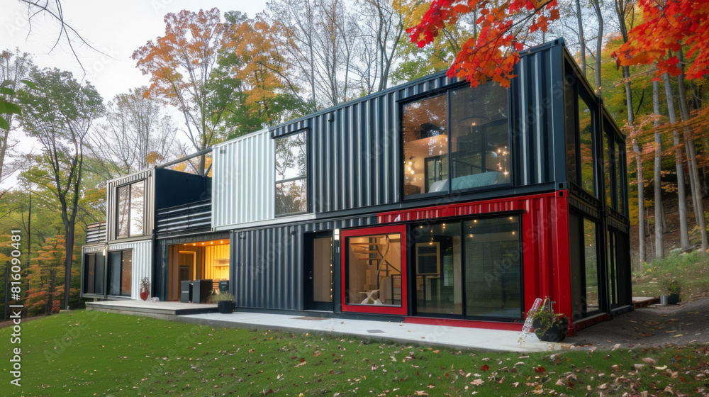 A shipping container house in ultra-modern design style and Charcoal ...